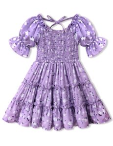 purple toddler girl dress square neck puff sleeve a-line toddler floral dresses summer dresses for toddler girls 5t 6t dress