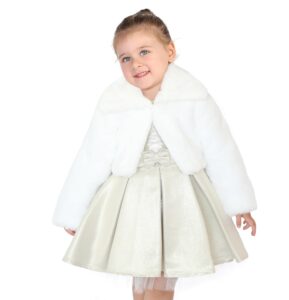 lilax girls faux fur bolero shrug button closure cozy dress coat (8 years, white)