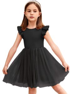 arshiner girls' tulle sundress summer flower princess wedding dress for toddler girl (black, 2t)