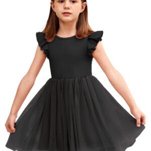 Arshiner Girls' Tulle Sundress Summer Flower Princess Wedding Dress for Toddler Girl (Black, 2T)