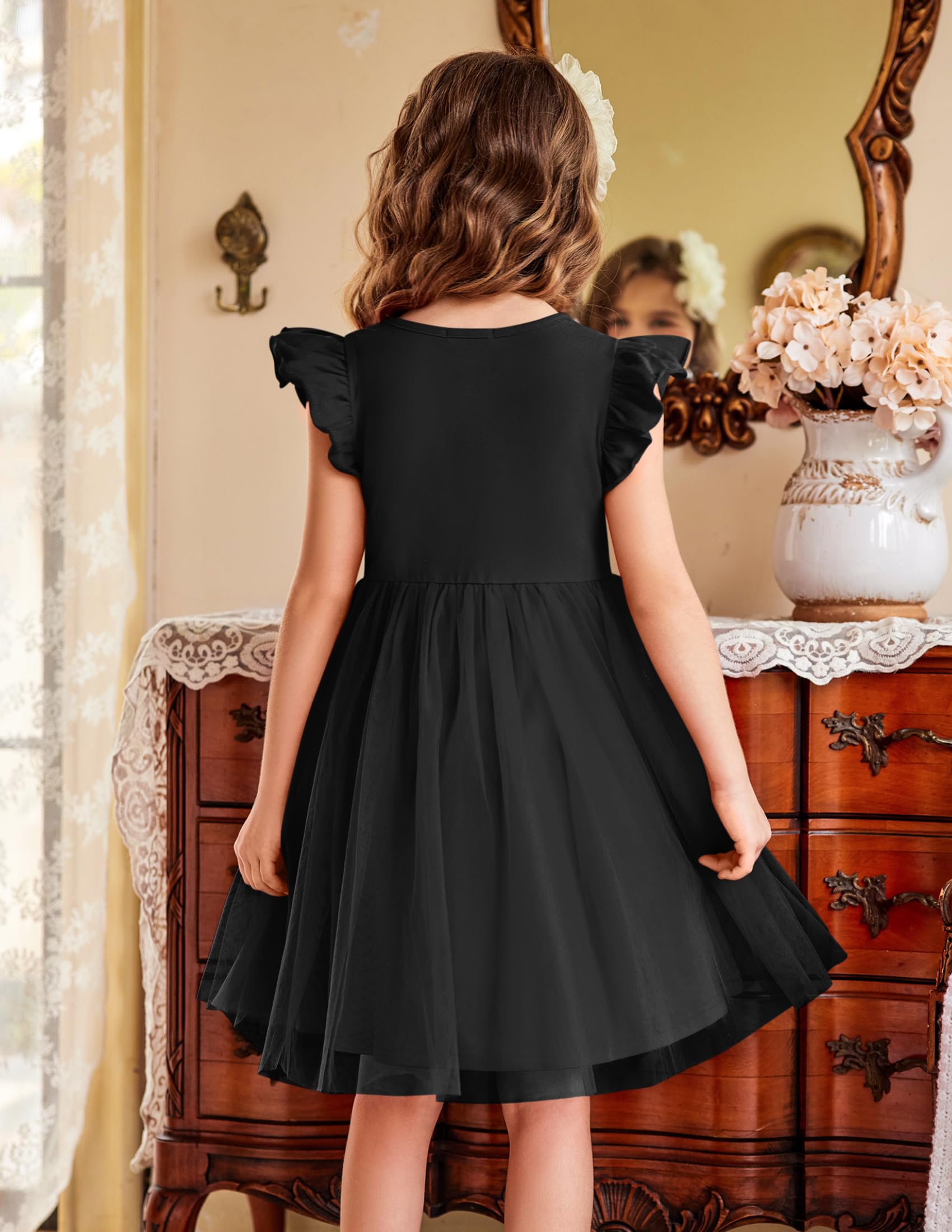 Arshiner Girls' Tulle Sundress Summer Flower Princess Wedding Dress for Toddler Girl (Black, 2T)