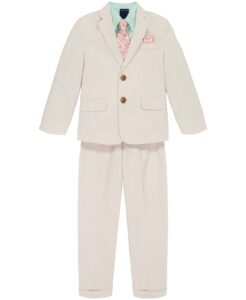 nautica boys' 4-piece suit set with dress shirt, tie, jacket, and pants, silvered birch linen