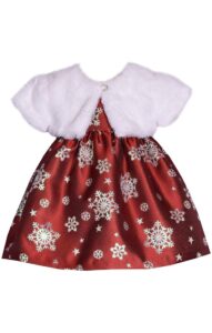 bonnie jean girl's christmas holiday dress - red dress with white faux fur jacket for baby toddler and little girls, red snowflake, 6