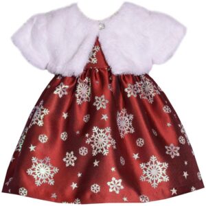 Bonnie Jean Girl's Christmas Holiday Dress - Red Dress with White Faux Fur Jacket for Baby Toddler and Little Girls, Red Snowflake, 6