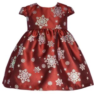 Bonnie Jean Girl's Christmas Holiday Dress - Red Dress with White Faux Fur Jacket for Baby Toddler and Little Girls, Red Snowflake, 6