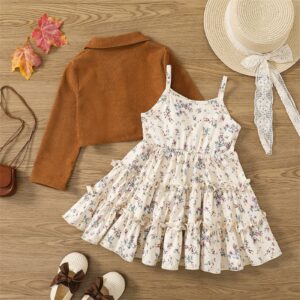 PATPAT Toddler Girls Dress 2PCS Toddler Girl Floral Print Cami Dress and Corduroy Jacket Set