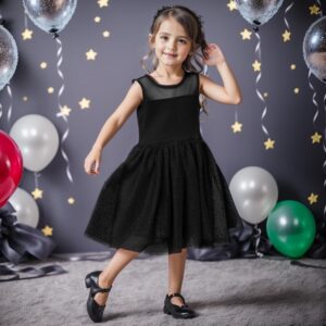 V.&GRIN Toddler Black Dress for Girls 5T, Tutu Tulle Princess Sundress for Tea Party Valentine and Back to School