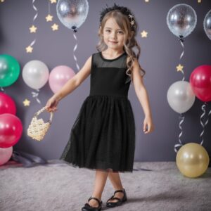 V.&GRIN Toddler Black Dress for Girls 5T, Tutu Tulle Princess Sundress for Tea Party Valentine and Back to School