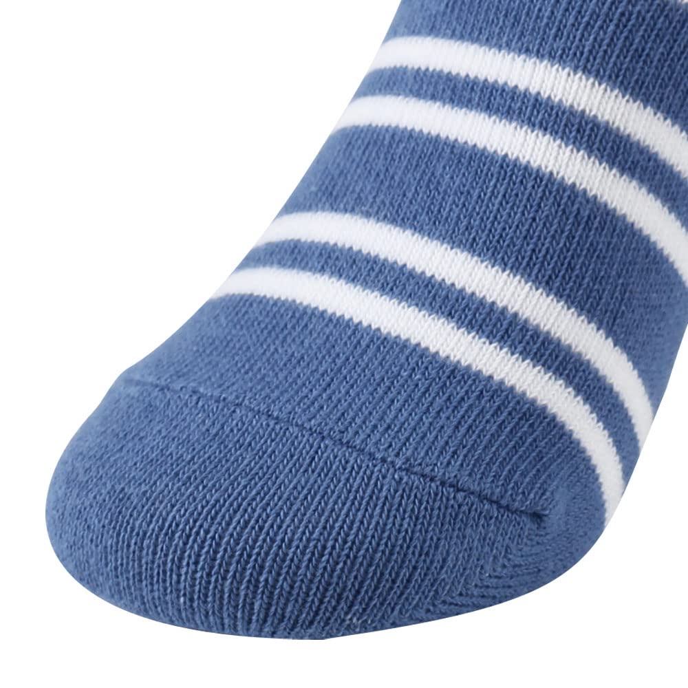 COTTON DAY Kids Boys Crew Dress Socks Bright Colorful Stripes Design 6-8 Years Blue Gray Size M (8)