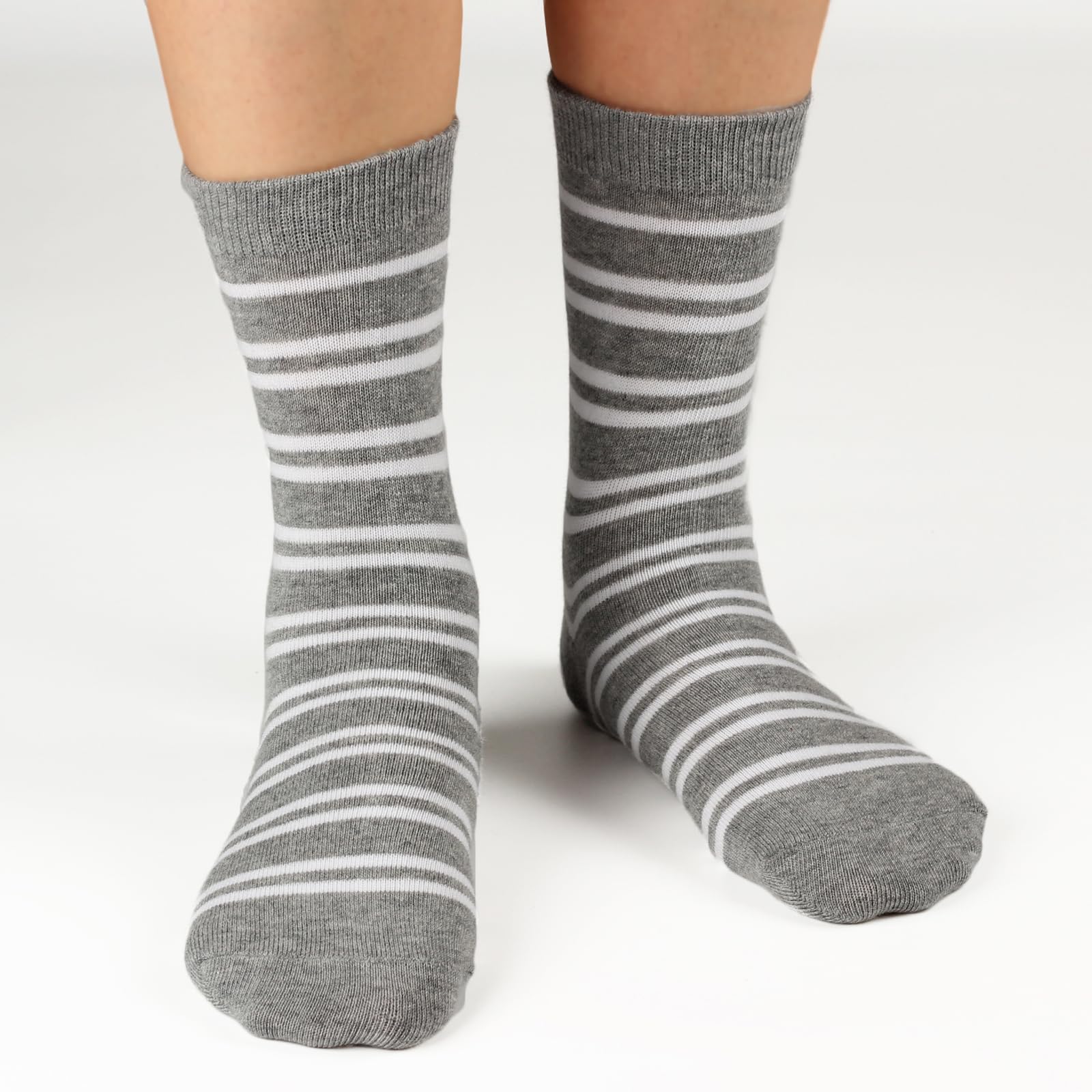 COTTON DAY Kids Boys Crew Dress Socks Bright Colorful Stripes Design 6-8 Years Blue Gray Size M (8)