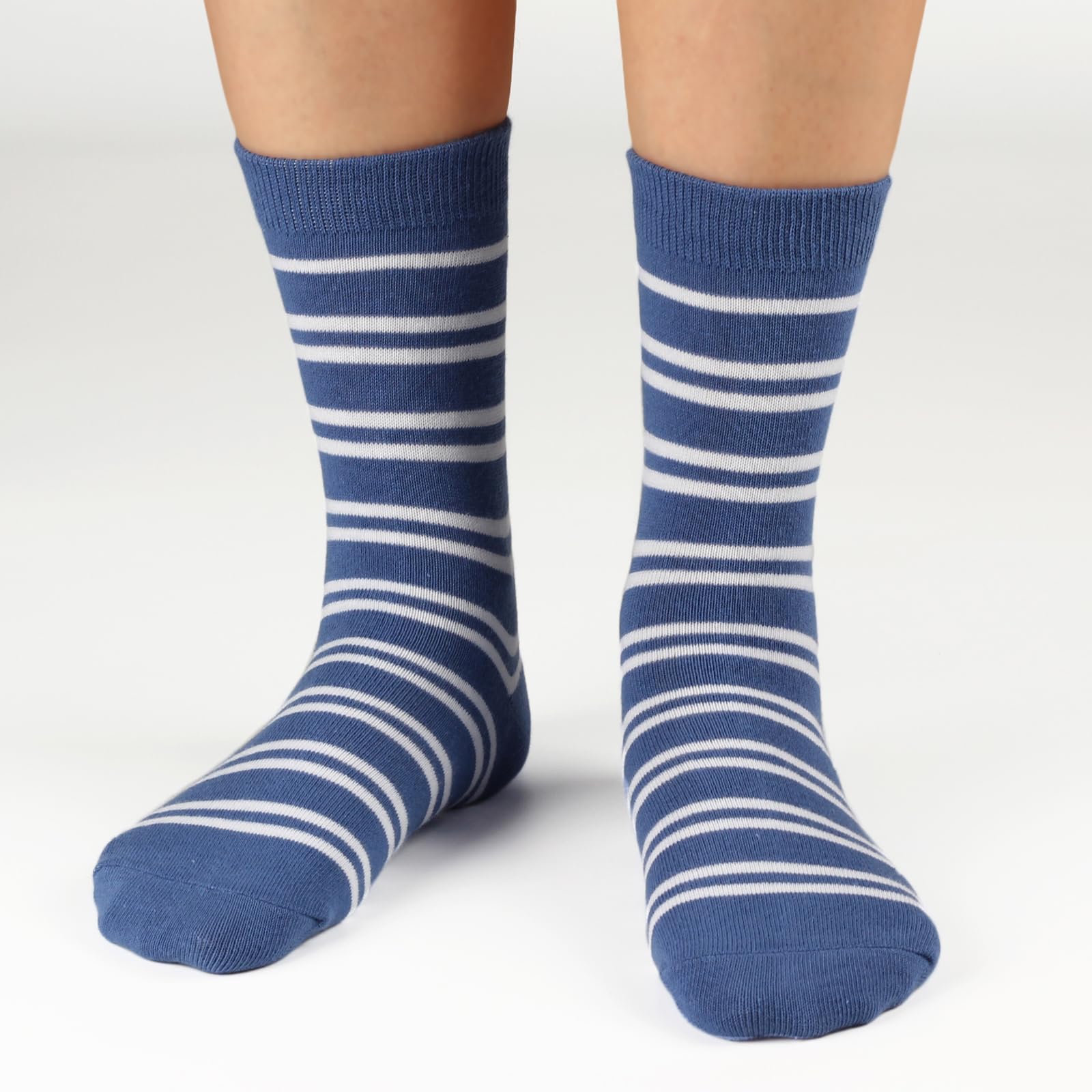 COTTON DAY Kids Boys Crew Dress Socks Bright Colorful Stripes Design 6-8 Years Blue Gray Size M (8)