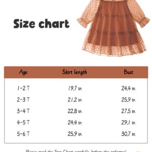 Glaoly Flower Girl Dress Summer A-Line Brown Ruffle Swiss Dot Mesh Flowy Chiffon Long Sleeve Princess Toddler Dress 5-6T