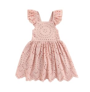 toddler baby girl dress boho linen lace baby dress sundress girls summer clothes outifits (pink, 3-4 t)