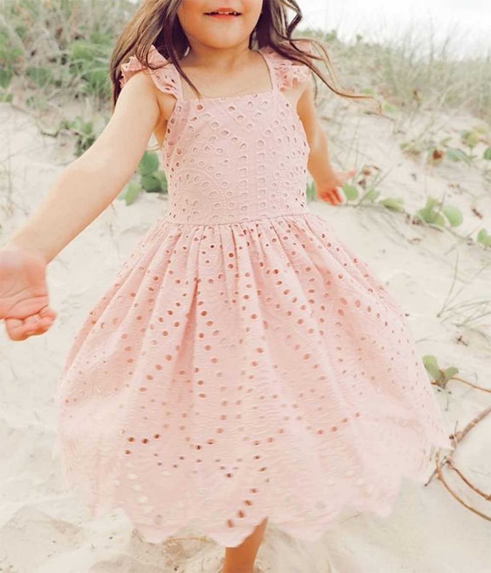 Toddler Baby Girl Dress Boho Linen Lace Baby Dress Sundress Girls Summer Clothes Outifits (Pink, 3-4 T)