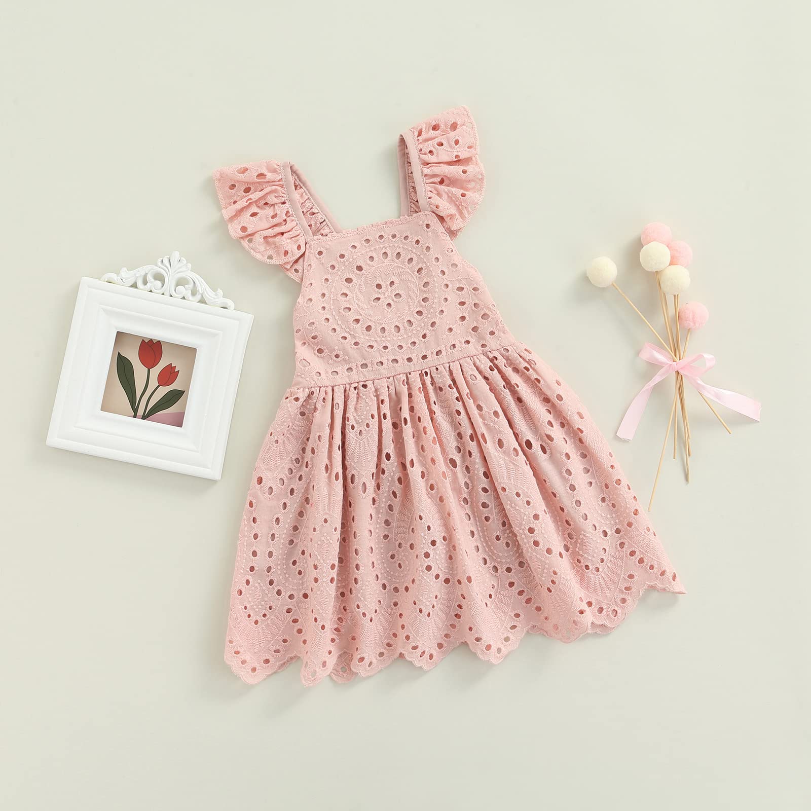 Toddler Baby Girl Dress Boho Linen Lace Baby Dress Sundress Girls Summer Clothes Outifits (Pink, 3-4 T)