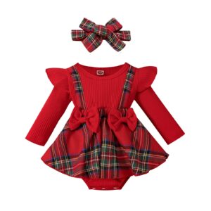 baby girl christmas outfit newbron christmas dress romper ruffle lace sequin tulle dresses santa xmas clothes (red plaid dress, 3-6 months)