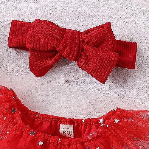 1-5T Baby Girl Sequins Dress Christmas Toddler Clothes Girl Two Piece Outfit Casual Tulle Tutu Dress + Headband Set (A Red, 4-5 Years)