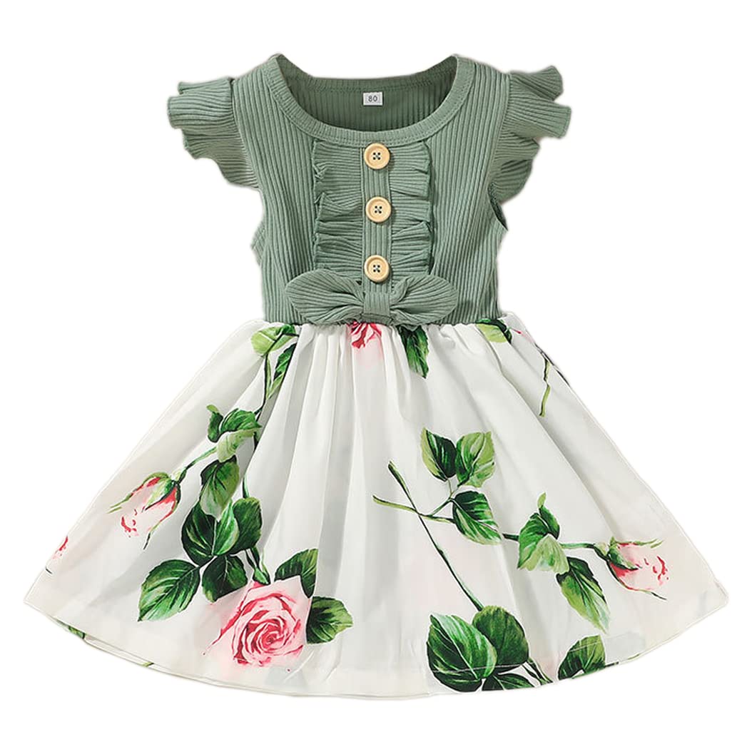 Little Girl Summer Dresses 4t Toddler Girl Casual Dresses 3t Little Girl Summer Dresses Stylish Crew Neck Dress Outfit 3T(green066, 100)