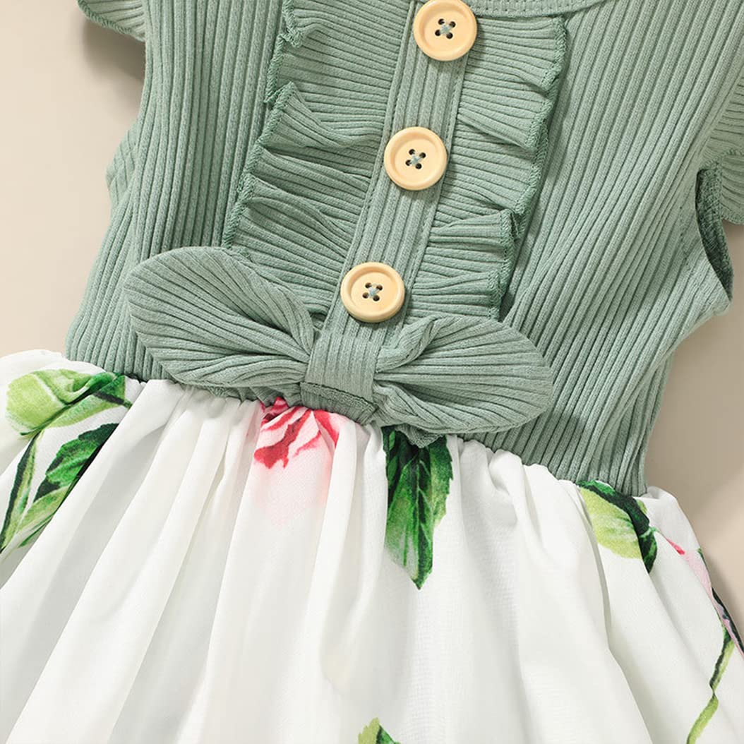 Little Girl Summer Dresses 4t Toddler Girl Casual Dresses 3t Little Girl Summer Dresses Stylish Crew Neck Dress Outfit 3T(green066, 100)