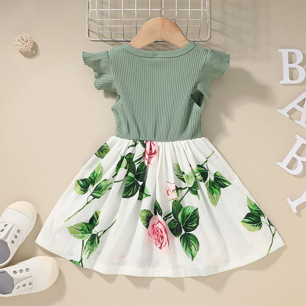 Little Girl Summer Dresses 4t Toddler Girl Casual Dresses 3t Little Girl Summer Dresses Stylish Crew Neck Dress Outfit 3T(green066, 100)