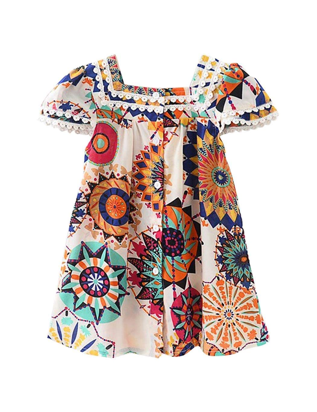 Hipea Toddler Baby Girl Clothes Bohemian Sleeveless Flower Princess Floral Formal Kids Summer Dress Skirt(4-5T)