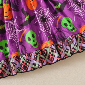 Kids Girls Halloween Dress Boo Pumpkin Pattern Sleeveless Dresses Little Girls Ruffle Dress (Purple, 5-6 Years)