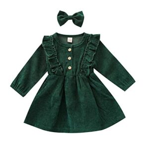 karuedoo kids toddler baby girl corduroy ruffle long sleeve dress princess party dress fall winter skirt outfit (a-green, 4-5t)