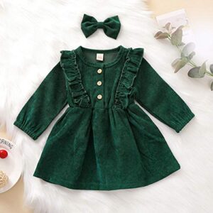 Karuedoo Kids Toddler Baby Girl Corduroy Ruffle Long Sleeve Dress Princess Party Dress Fall Winter Skirt Outfit (A-Green, 4-5T)