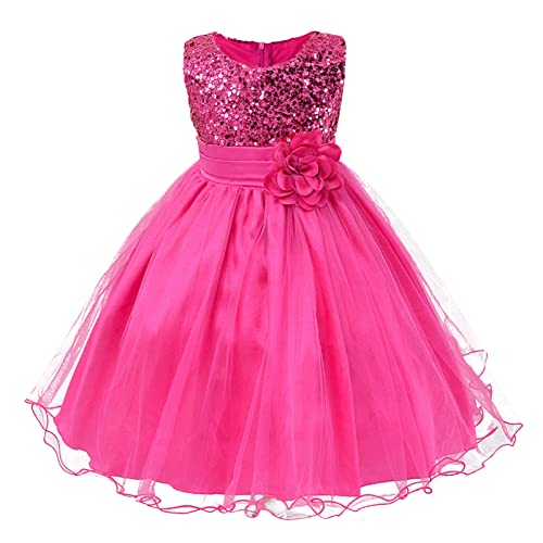 Children Dresses 11 to 12 Years Kids Toddler Baby Girls Spring Summer Print Sleeveless Dress Party Clothing (Hot Pink, 8-9 Years)