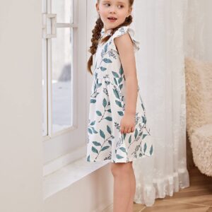 PATPAT Toddler Girl Dress Little Girls Ruffle Sleeve Casual Sundress Leaf Print A-Line Dress White 18-24 Months