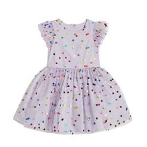 pippa & julie baby girls' sleeveless patterned party dress, fit & flare silhouette, includes coordinating panty, 2-piece set, lilac polka dot, 12 months