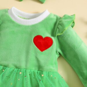 Baby Girl Halloween Clothes Pumpkin Outfit Long Sleeve Pumpkin Romper Dress Christmas Baby Girl Clothes (Green, 3-6 Months)