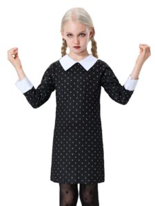 mebius toddler black long sleeve peter pan contrast collar dress little girls vintage tunic knit dresses casual church funeral black floral pattern 4y