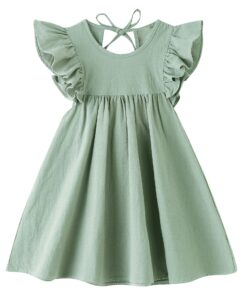 lymanchi toddler girl sleeveless dresses ruffle cotton linen solid color cute sundress 818 green 120