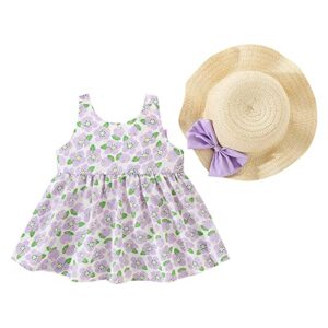 toddler baby kids girls floral flowers princess dress hat outfits sundress 2pcs set(purple, 2-3 years)