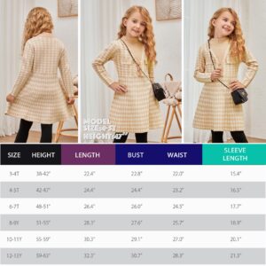 Girls Knitted Sweater Dresses Kids Mock Neck Khaki Flare Plaid Winter Dress, 4t 5t