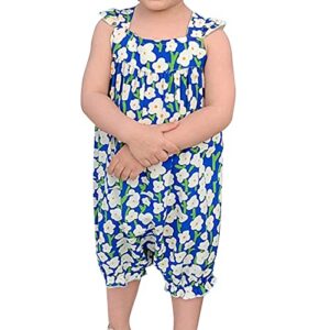 Qwent Romper for Toddler Girls Baby Rustic Floral Pattern Print Suspender Romper Jumpsuit Playsuit Holiday (Blue, 2-3 Years)