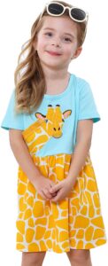 retsugo little girls a-line dress kids cute giraffe short sleeve summer sundress toddler girl casual cotton outfits for party 1-8 years giraffe-1056-6t