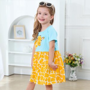 RETSUGO Little Girls A-Line Dress Kids Cute Giraffe Short Sleeve Summer Sundress Toddler Girl Casual Cotton Outfits for Party 1-8 Years Giraffe-1056-6T