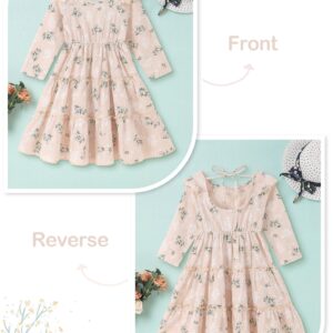 Hipea Toddler Girl Dress Long Sleeve Floral Dress Up Casual Round Neck Back Tie Ruffles Little Girls Fall Dresses 3-4T