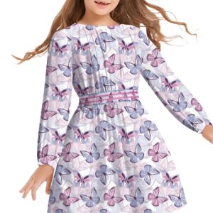 tiny sugar Girls Floral Smocked Waist Dress Church Holiday Playwear Soft Midi Dress with Pockets Butterfly-7y