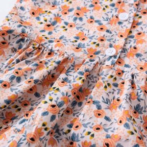 Noomelfish Toddler Girls Short Sleeve Floral Dress Casual Flower Printed Smocked Dresses, Small Orange, 3 Years