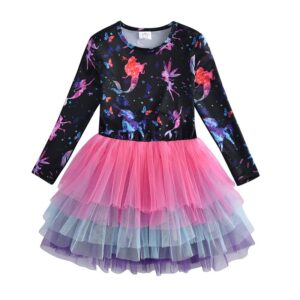 vikita toddler girls dress long sleeve cartoon sweatshirt with tutu for birthday party dresses outfit 5-6y