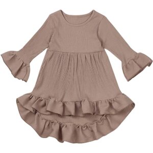 bilison toddler baby girl dress flare long sleeve solid color irregular sundress party princess dress