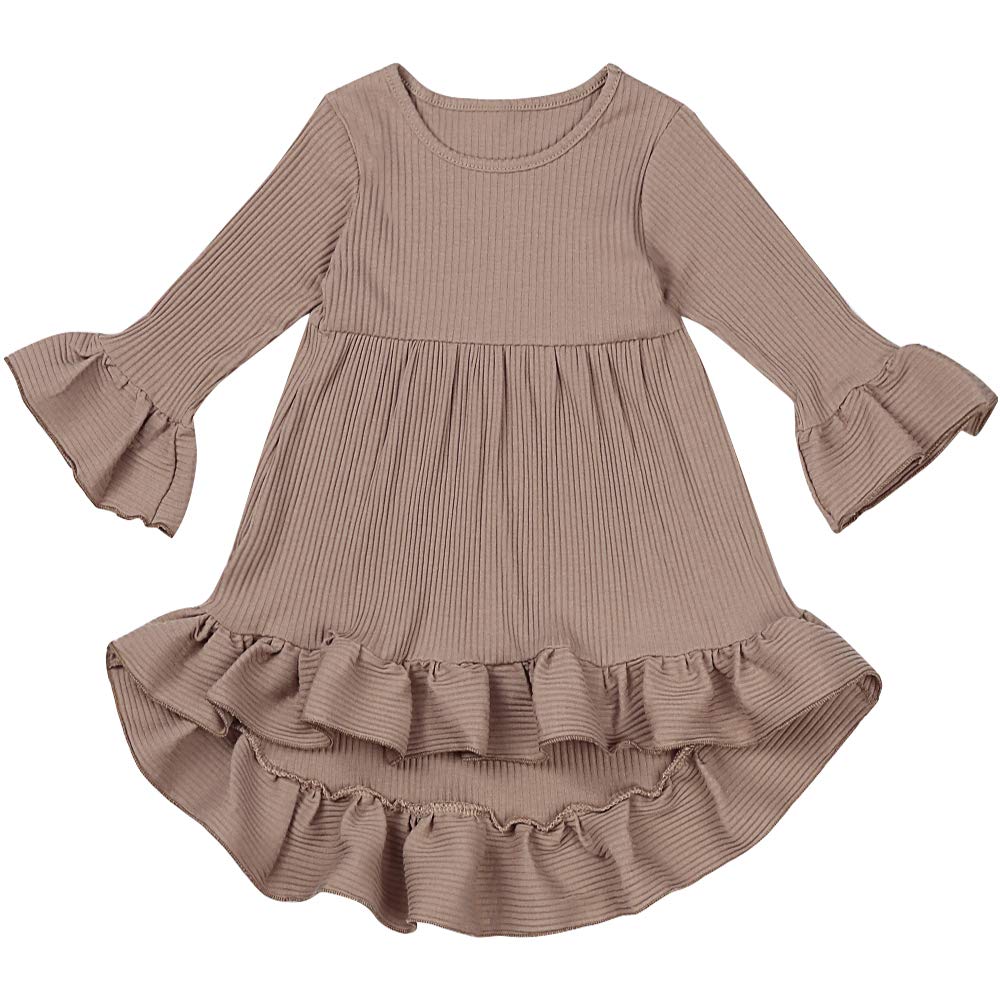 bilison Toddler Baby Girl Dress Flare Long Sleeve Solid Color Irregular Sundress Party Princess Dress