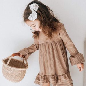 bilison Toddler Baby Girl Dress Flare Long Sleeve Solid Color Irregular Sundress Party Princess Dress