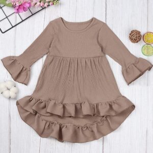 bilison Toddler Baby Girl Dress Flare Long Sleeve Solid Color Irregular Sundress Party Princess Dress