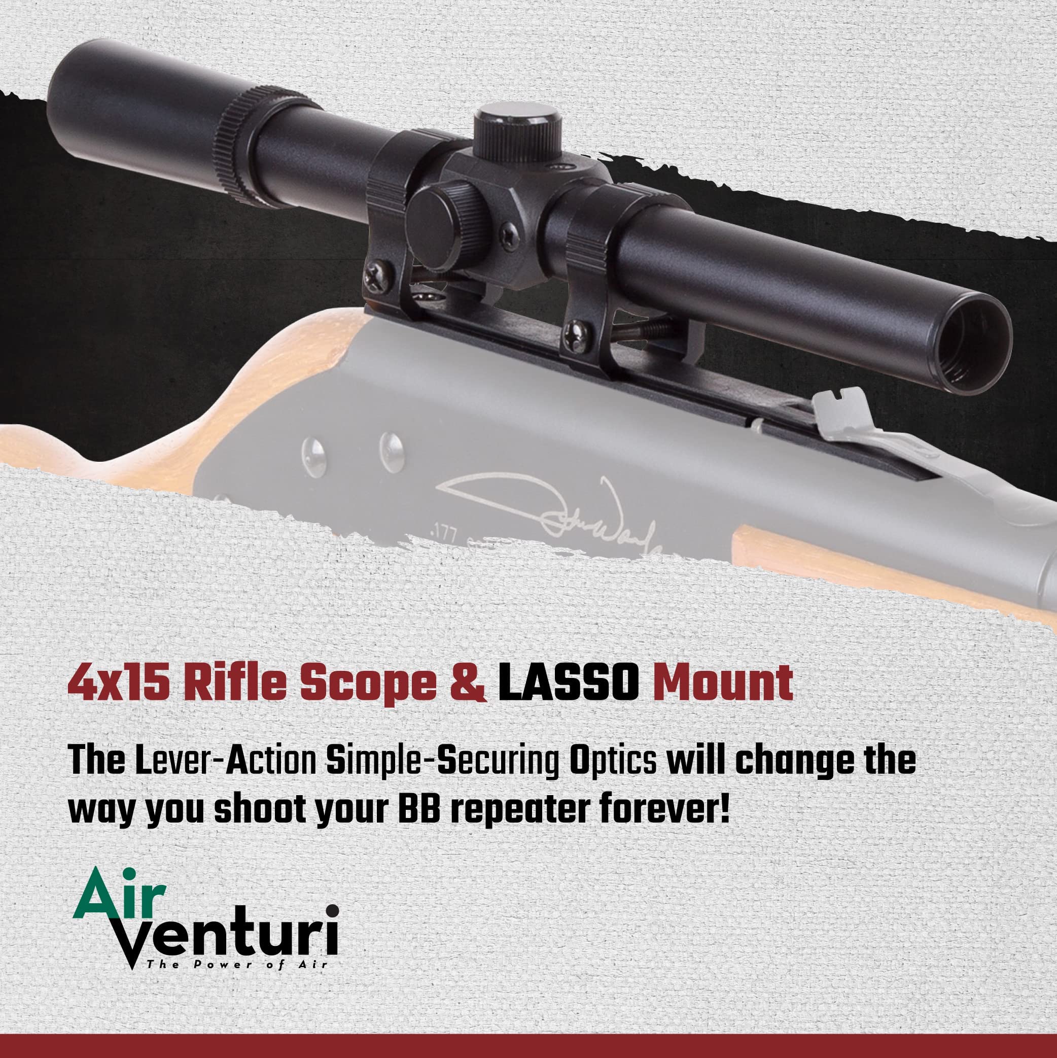 Air Venturi 4x15 Air Rifle Scope and Lasso Mount, BB Gun Scope Attachment