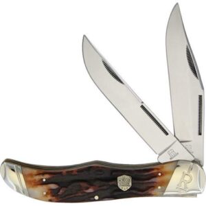 rough ryder folding hunter brown stag bone rr1804