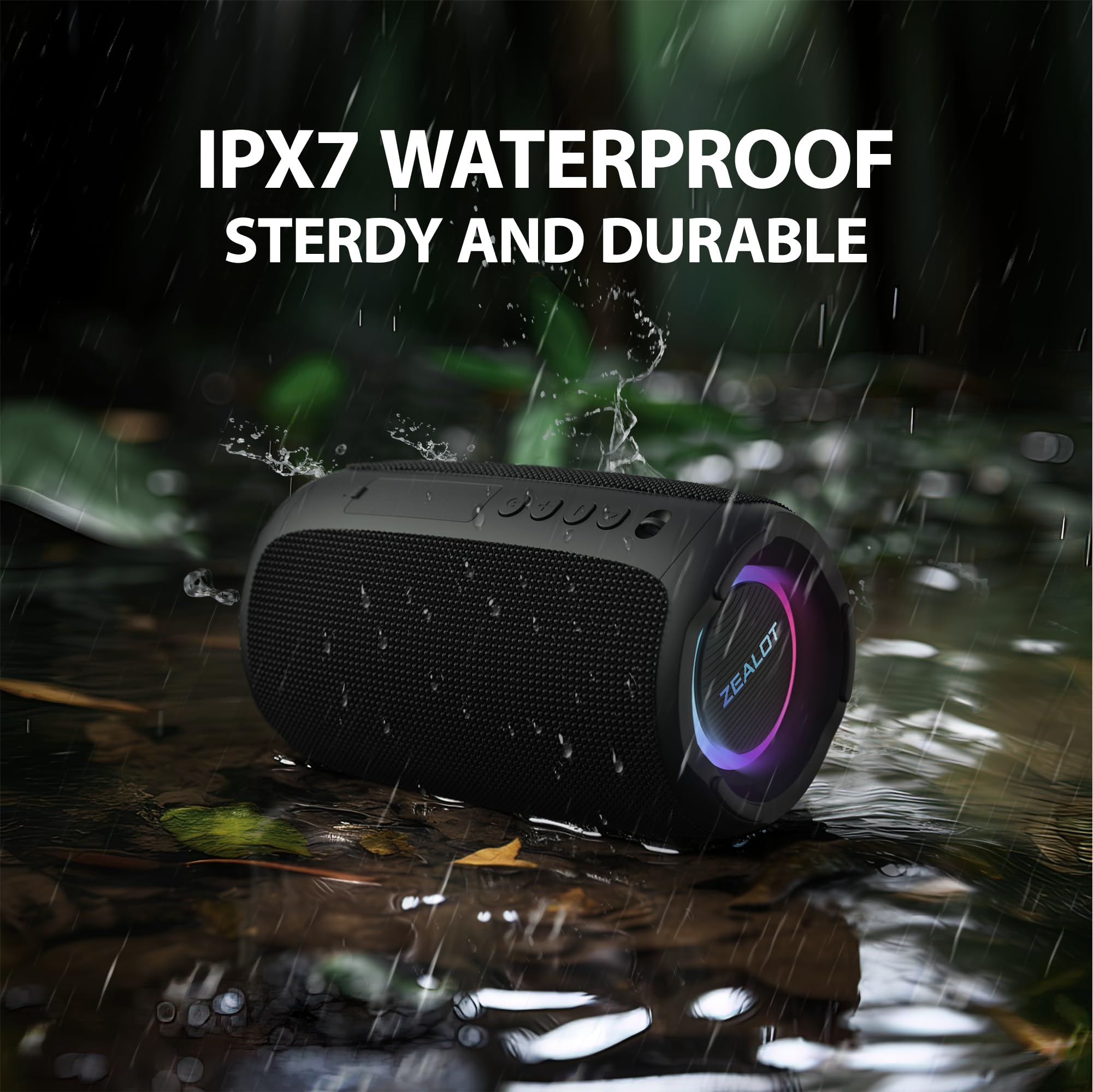 ZEALOT Bluetooth Speaker, IPX7 Waterproof Wireless Speaker with 20W Loud Stereo Sound, Outdoor Portable Speakers with Bluetooth 5.2, 40H Playtime, RGB Light, Dual Pairing for Home, Party（Update）